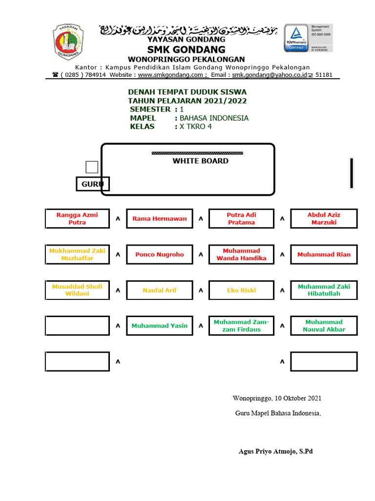 Denah Tempat Duduk X TKRO 4 | PDF