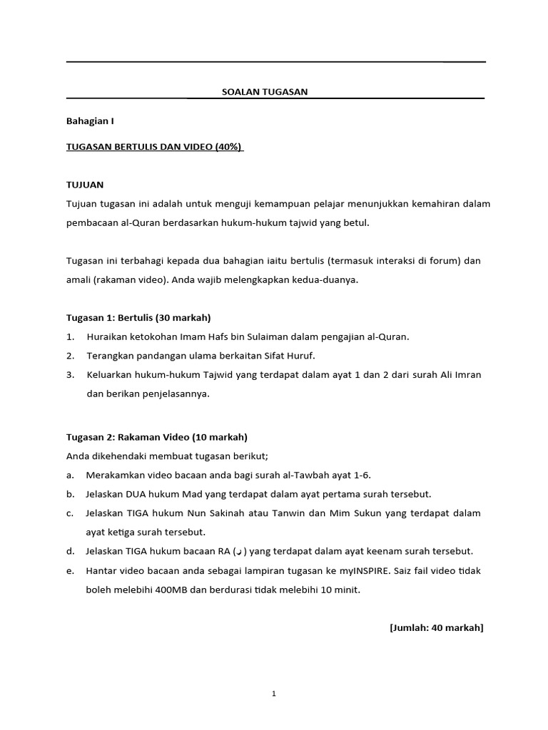 Soalan Tugasan Bahagian I Tugasan Bertulis Dan Video (40%) | PDF