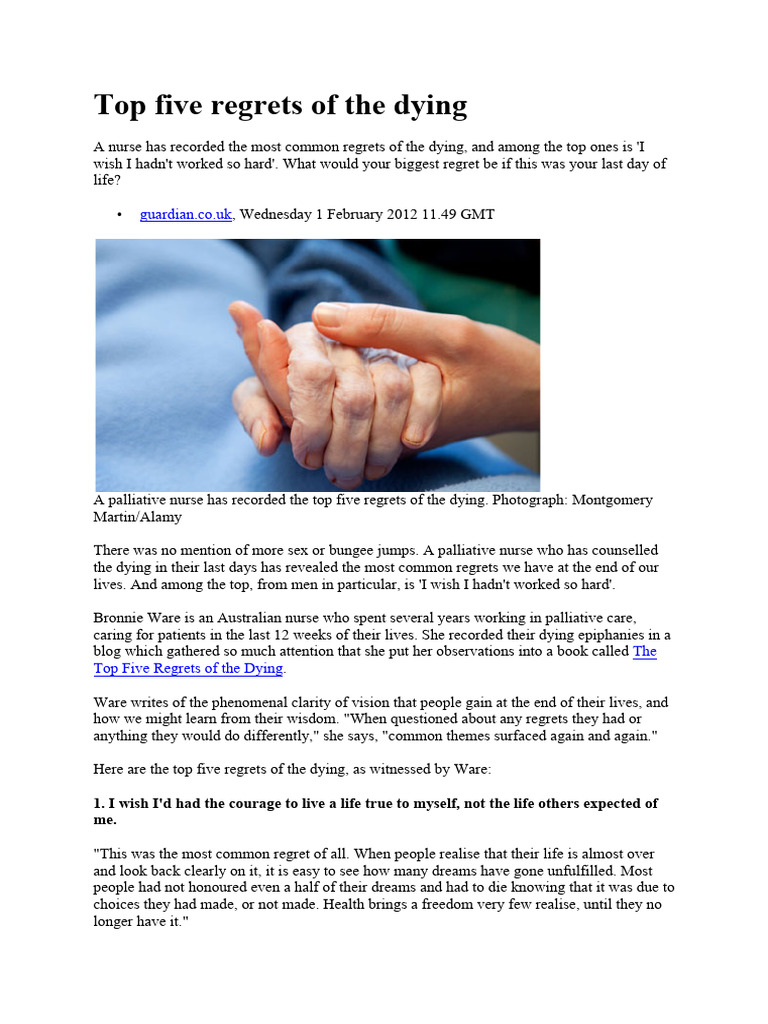 Top Five Regrets of The Dying | PDF