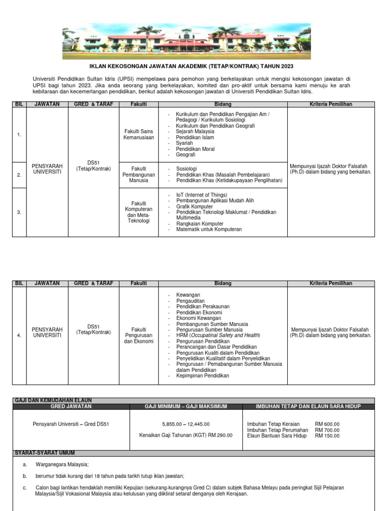 Iklan Jawatan Akademik DS1 Julai 2023 KPM 1 | PDF