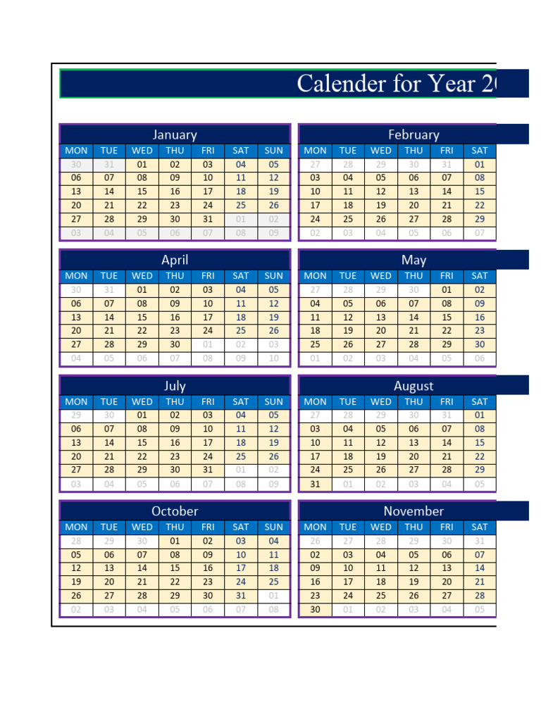 Dynamic Calendar in Excel For 2020 | PDF