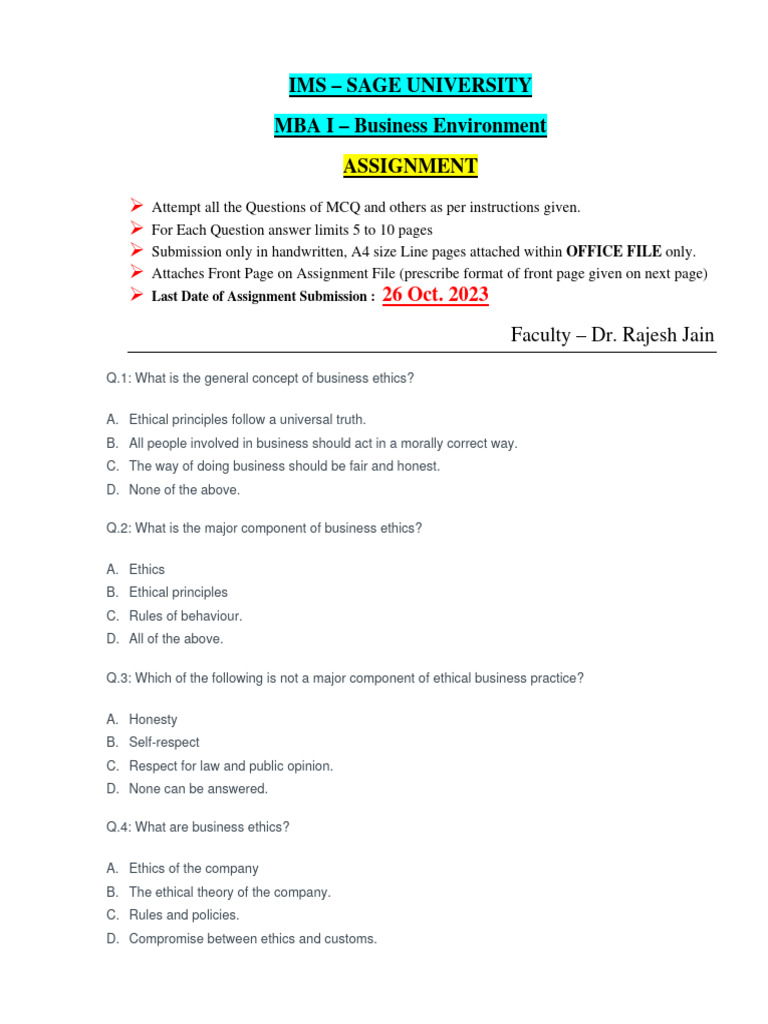 Ims - Sage University MBA I - Business Environment Assignment | PDF | Economics | Taxes