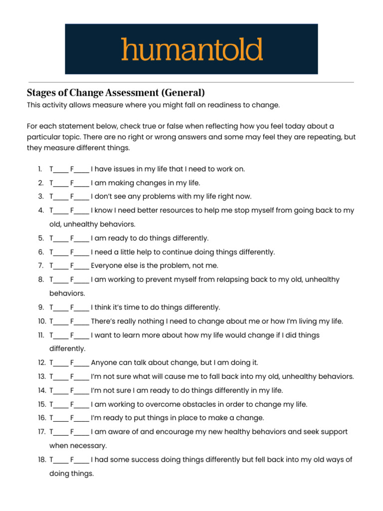 Stages of Change Assessment Tool | PDF | Behavior | Cognitive Science