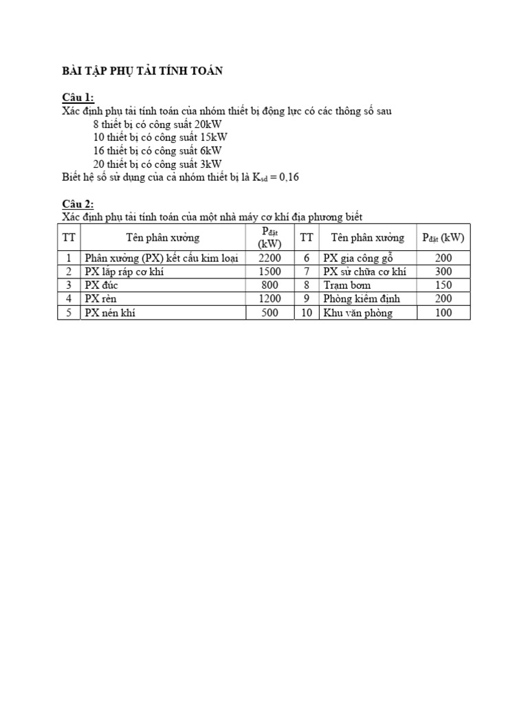 Bai Tap Phu Tai Dien 2 Cau Phan 1 | PDF