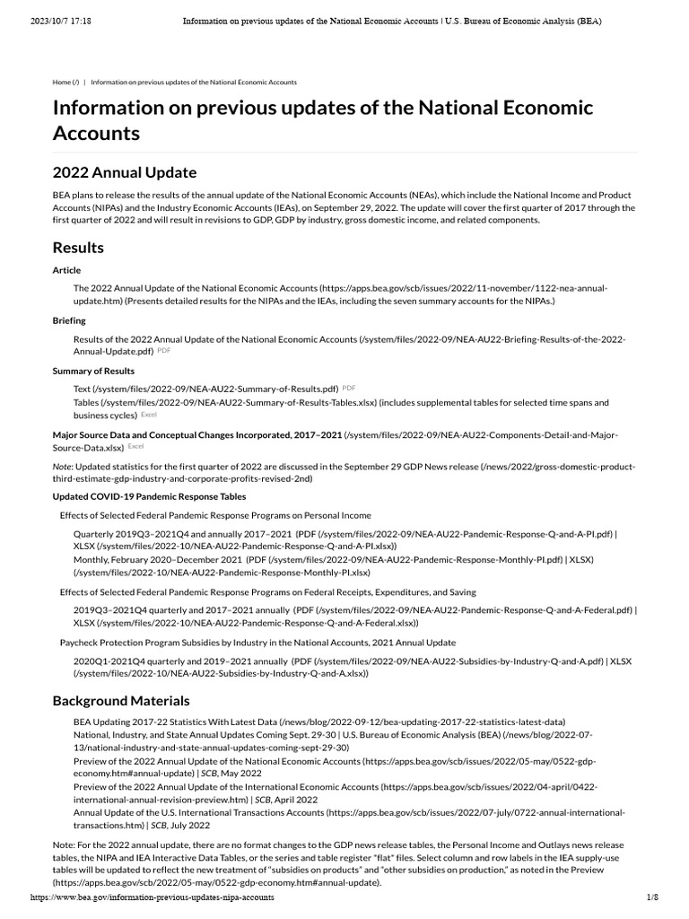 Information On Previous Updates of The National Economic Accounts - U.S ...