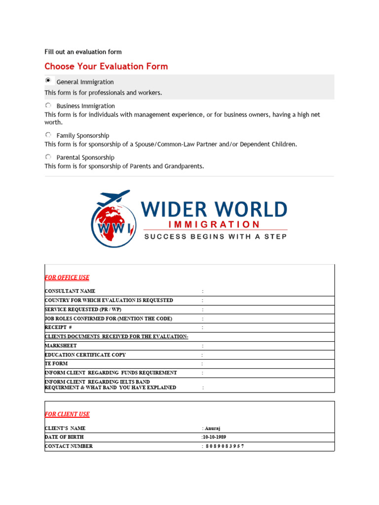 Technical Evaluation Form (Wider World Immigration) | PDF | Academic ...