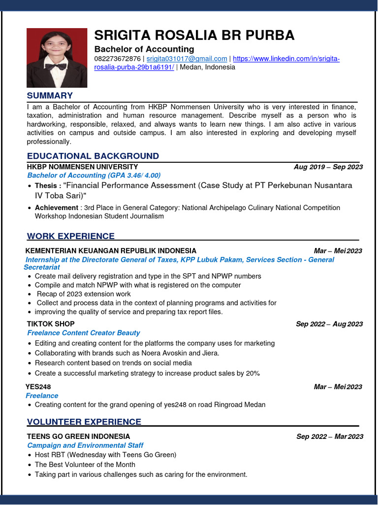 CV - Srigita Rosalia BR Purba | PDF