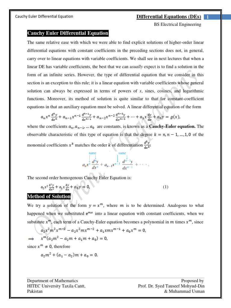Cauchy Euler Differential Equation | PDF Cauchy Euler Differential Equation | PDF