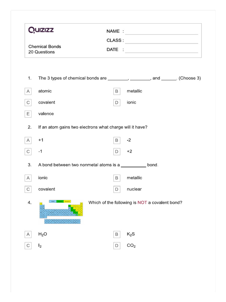 Chemical Bond Quiz | PDF