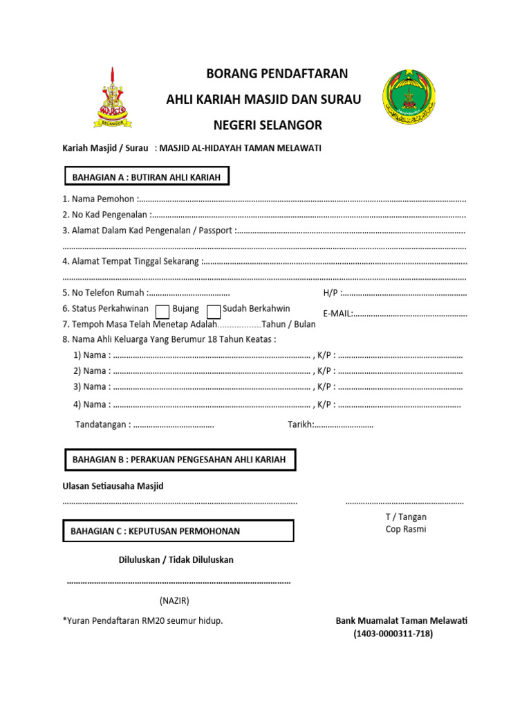 Borang Ahli Kariah Masjid Pdf
