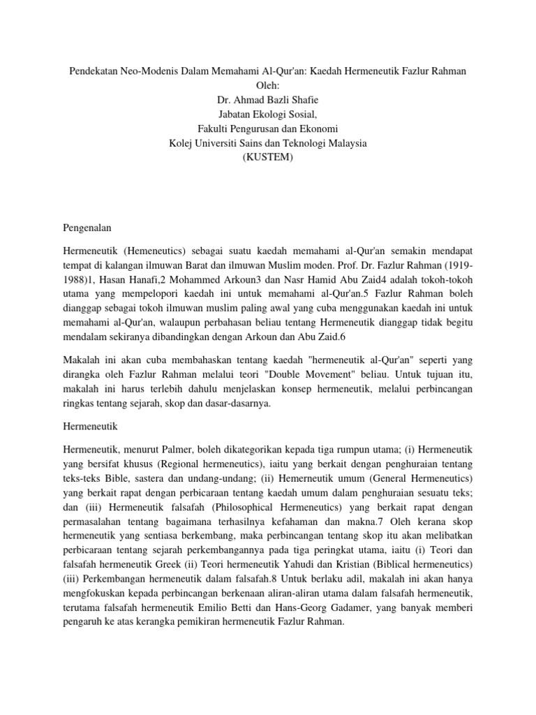 Fazlur Rahman Dan Hermeneutik | PDF