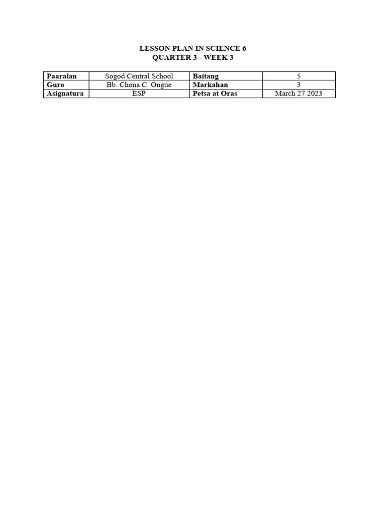 Lesson Plan in Science 6 | PDF