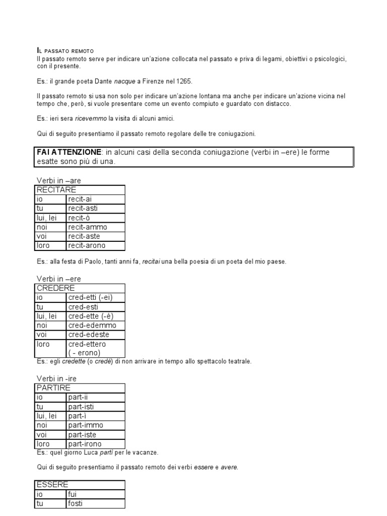 Il Passato Remoto - Lezione | PDF