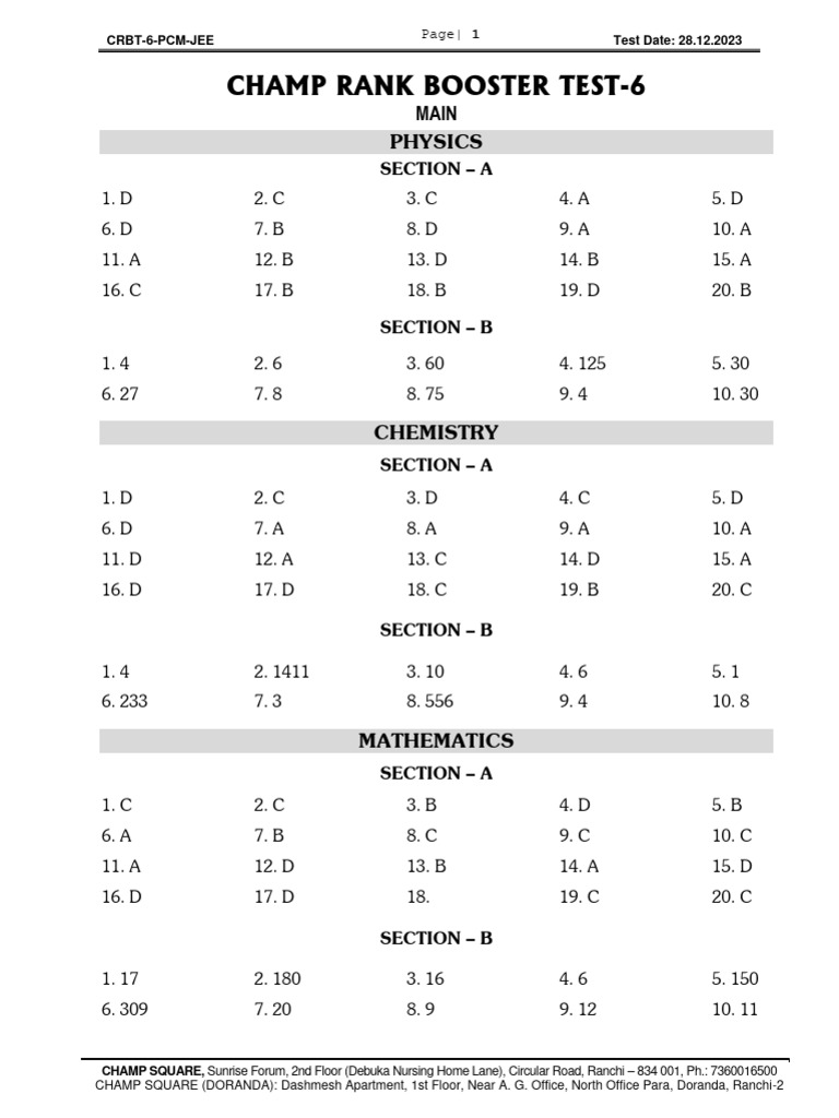 Champ Rank Booster - 6 - 28.12.2023 - ANSWER | PDF