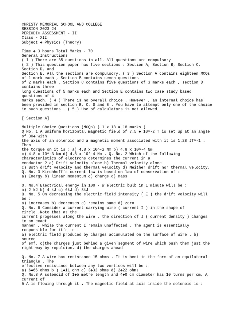Class Test Questions For Class 12 | PDF
