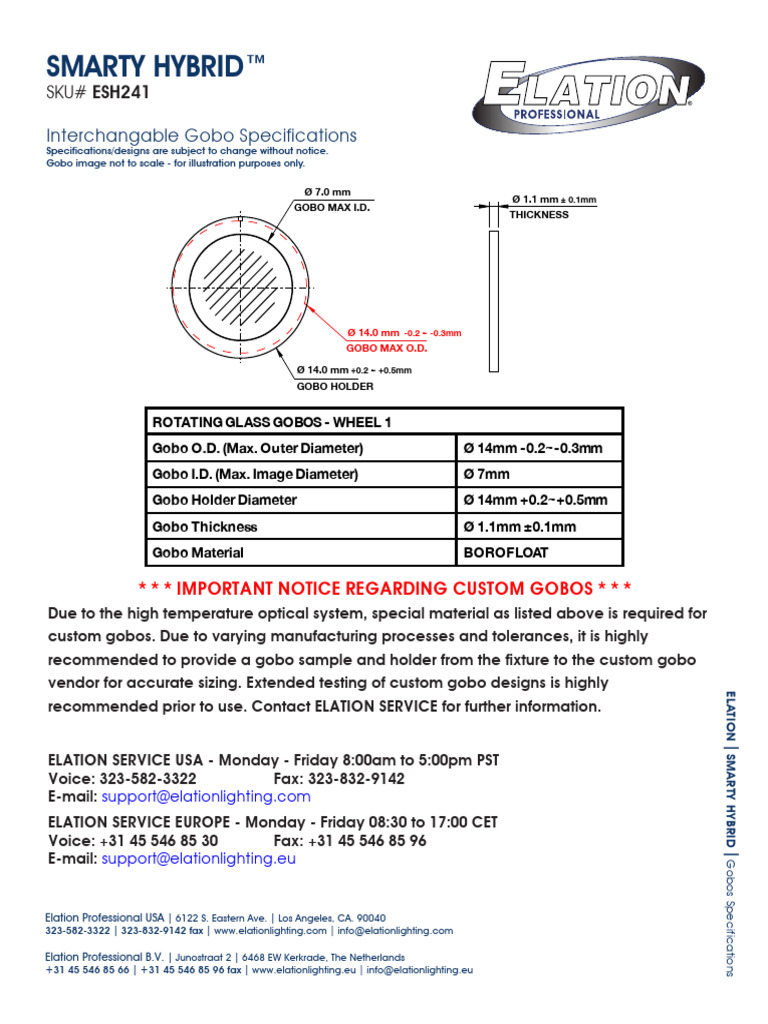 ELATION SMARTY HYBRID GOBO SPECIFICATIONS-GUIDELINES | PDF | Applied And Interdisciplinary ...