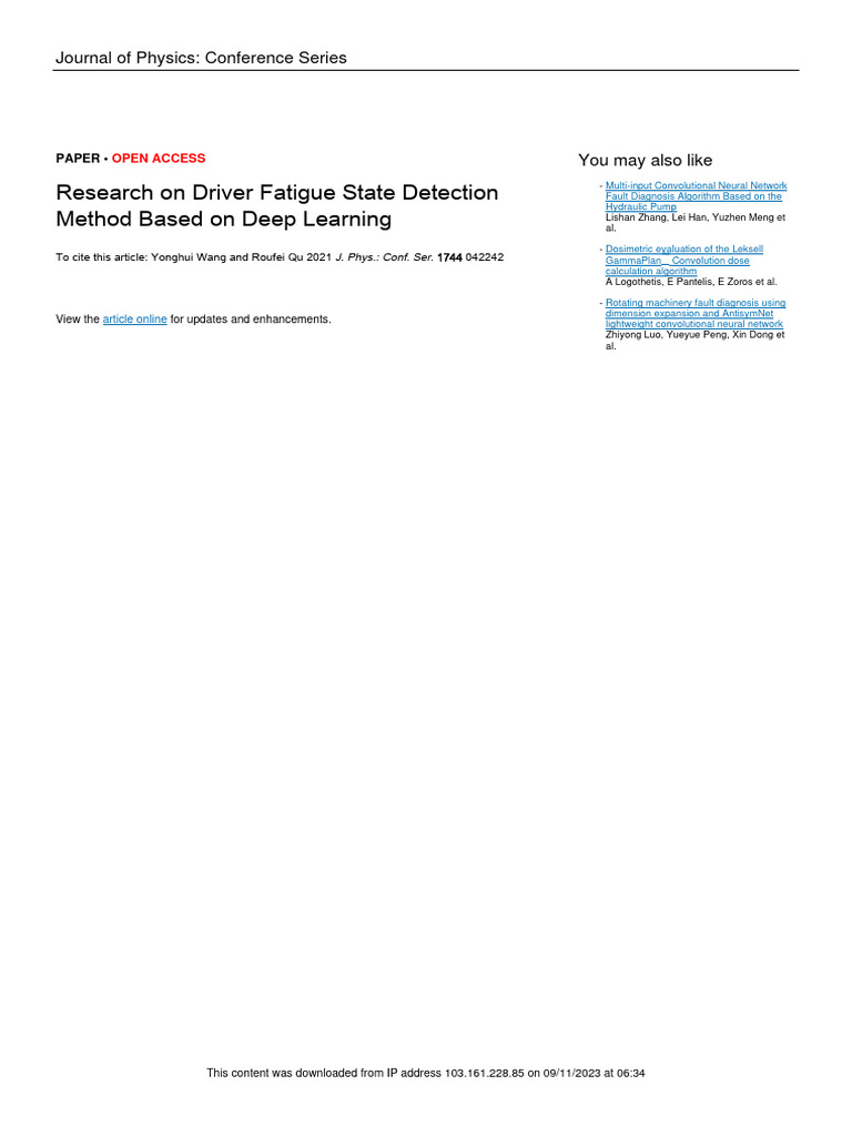 Research On Driver Fatigue State Detection Method Based On Deep Learning | PDF | Deep Learning ...