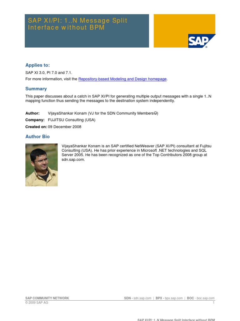 SAP XI - PI - 1..N Message Split Interface Without BPM | PDF | Web Service | Digital Technology