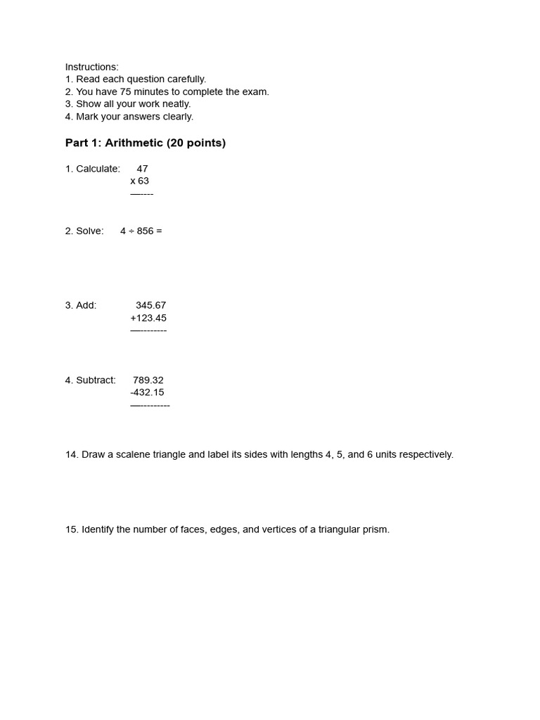Quiz de Matematicas 4o Grado | PDF