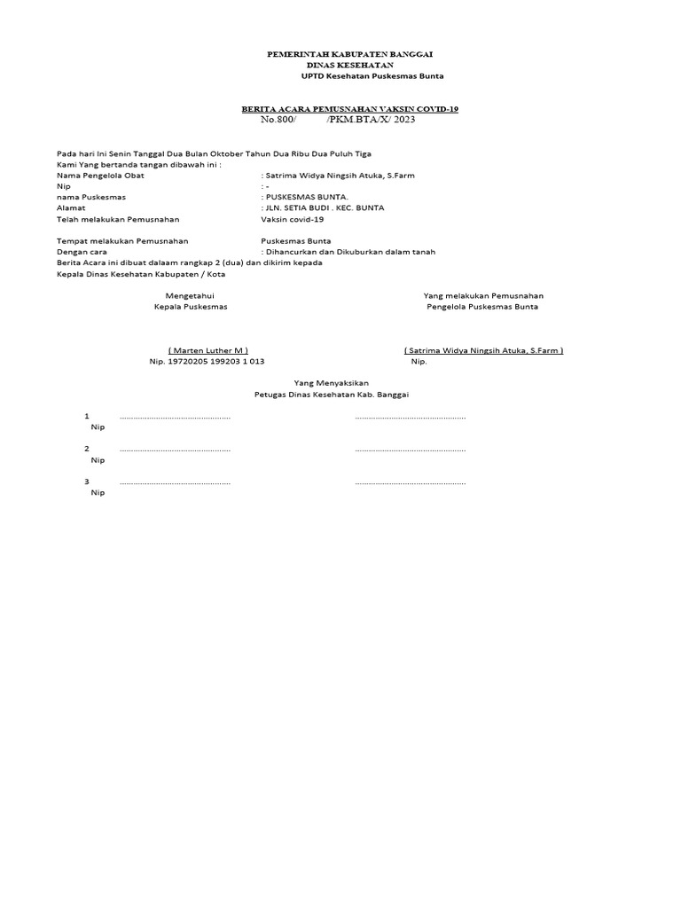 Format BAP Pemusnahan 9 | PDF