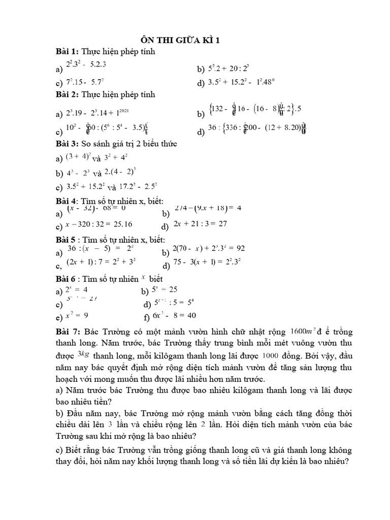 N I Dung Ôn Thi Gi A Kì 1 | PDF