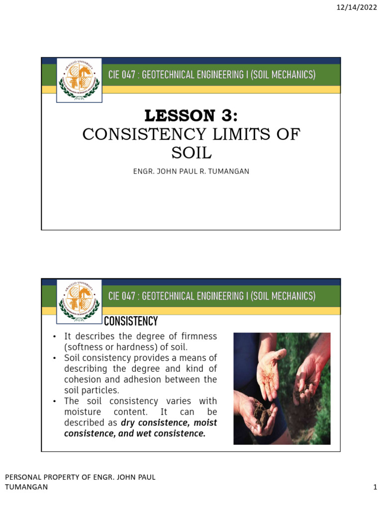 Lesson 3 - Soil Consistency | PDF | Horticulture | Chemistry