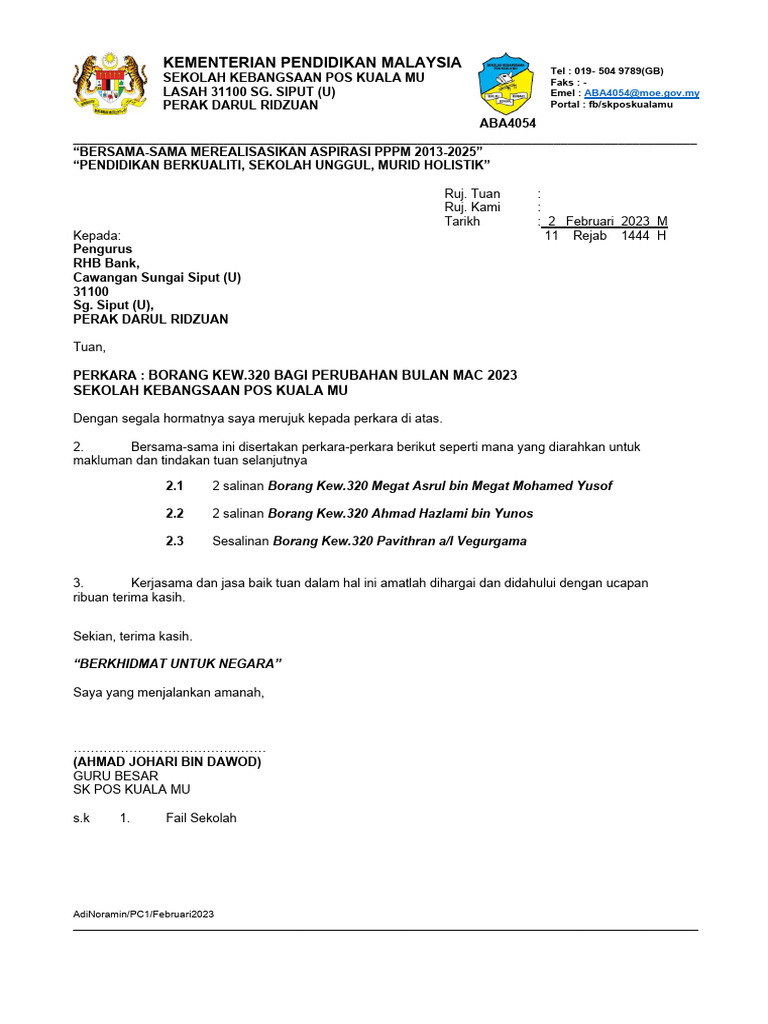 PPD - Borang Kew.320 Bagi Perubahan Bulan Mac 2023 | PDF