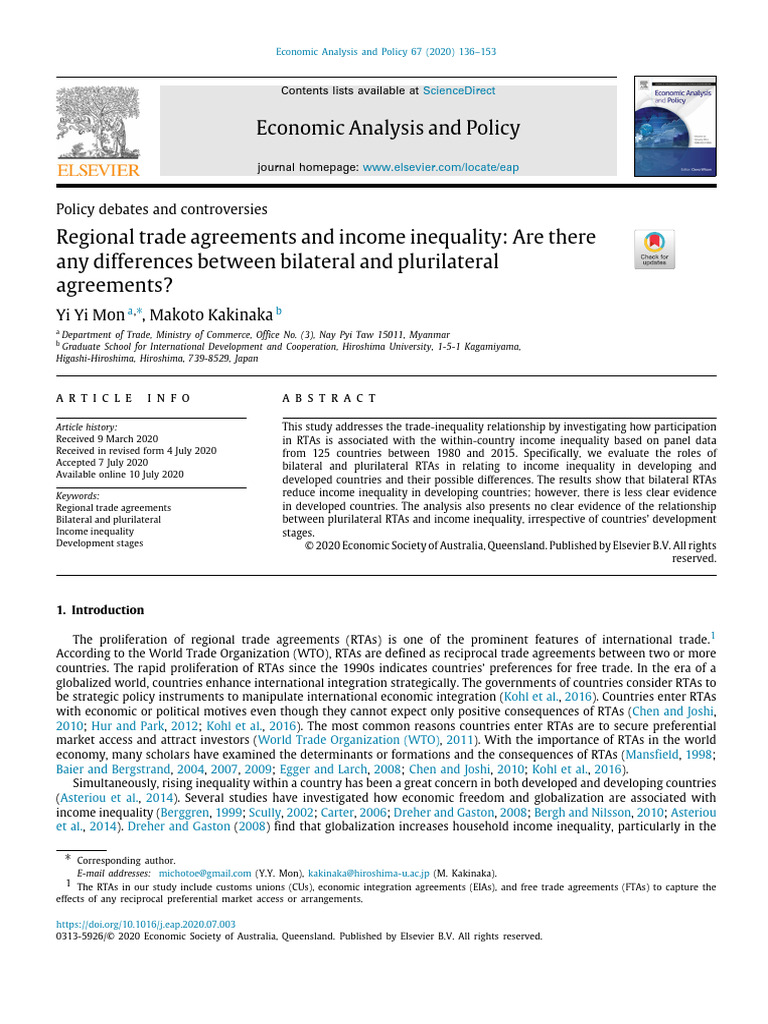 Economic Analysis and Policy: Yi Yi Mon, Makoto Kakinaka | PDF | Politics