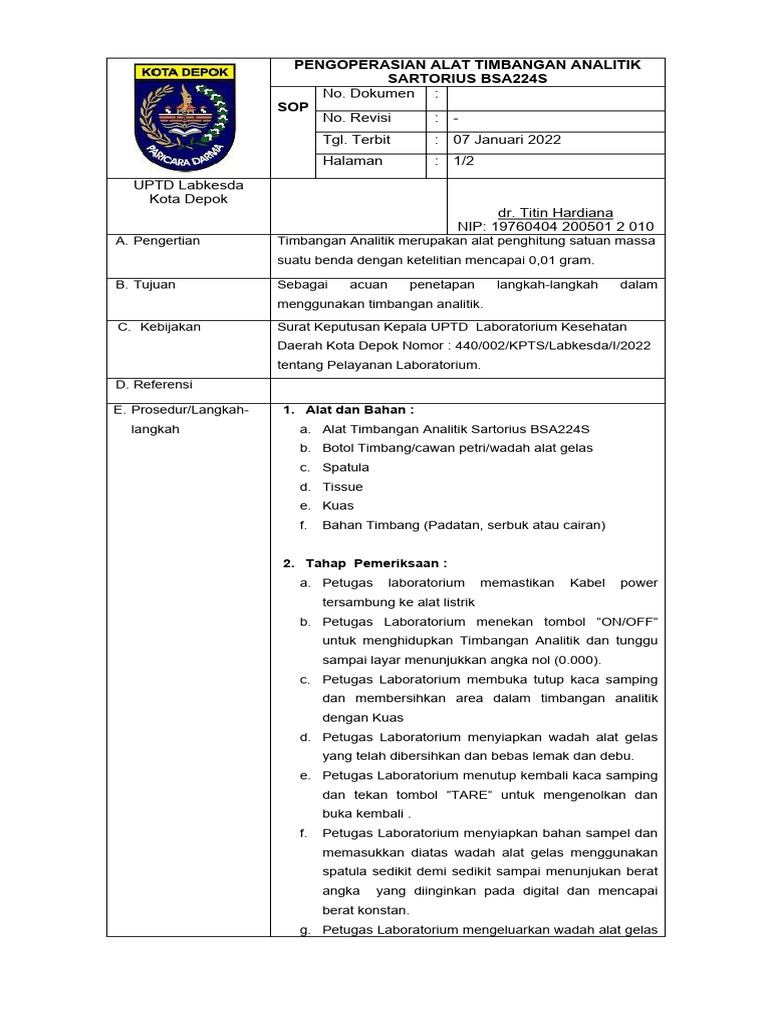 SOP ALAt Timbangan Analitik | PDF