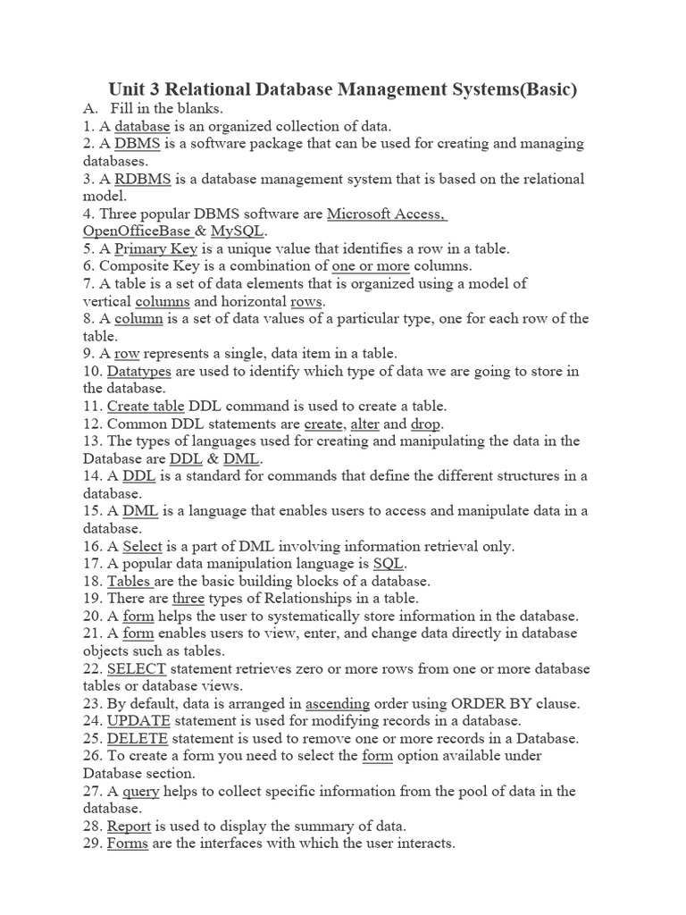 Unit 3 Relational Database Management Systems Pdf Relational Database Databases
