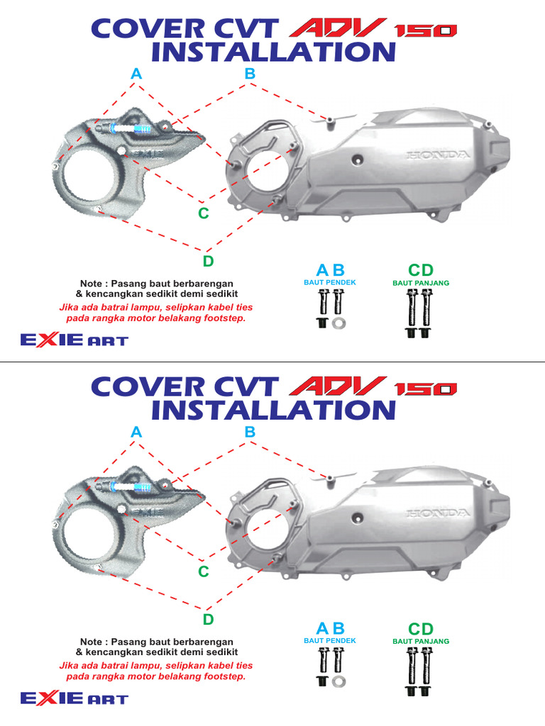 Petunjuk Pemasangan Cover CVT Adv 150 | PDF