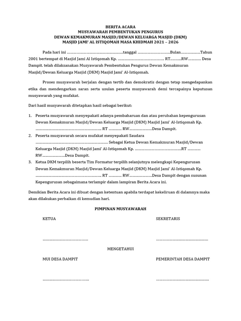 Berita Acara Pembentukan DKM | PDF