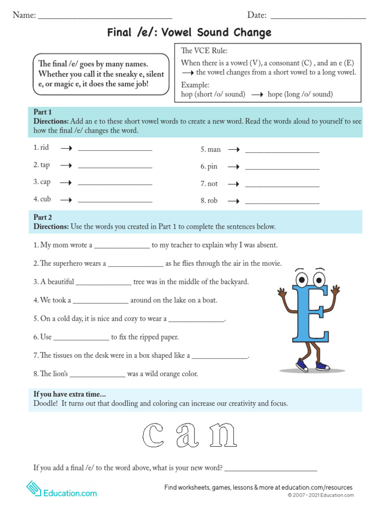 Final e Vowel Sound Change | PDF | Language Arts & Discipline | Foreign ...