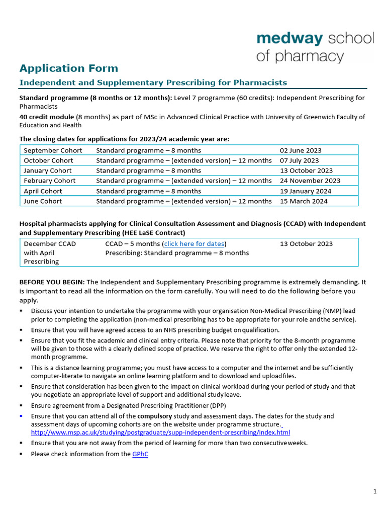 MSOP ISP Application Form Pharmacists 2023 | PDF