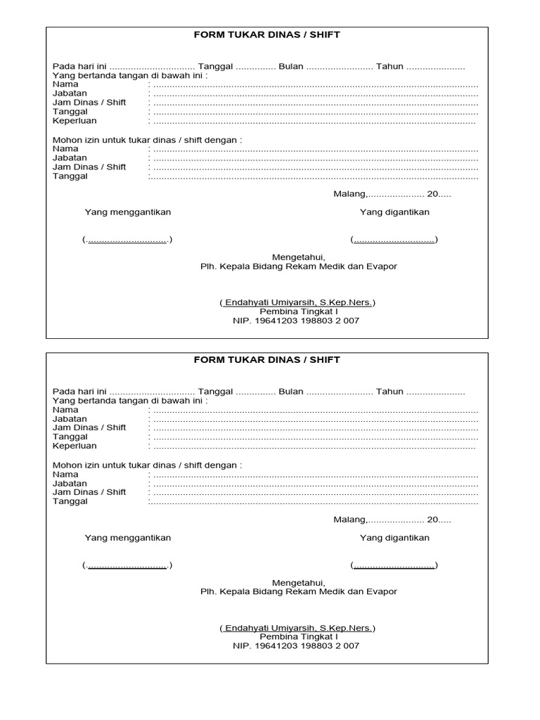 Form Tukar Dinas | PDF
