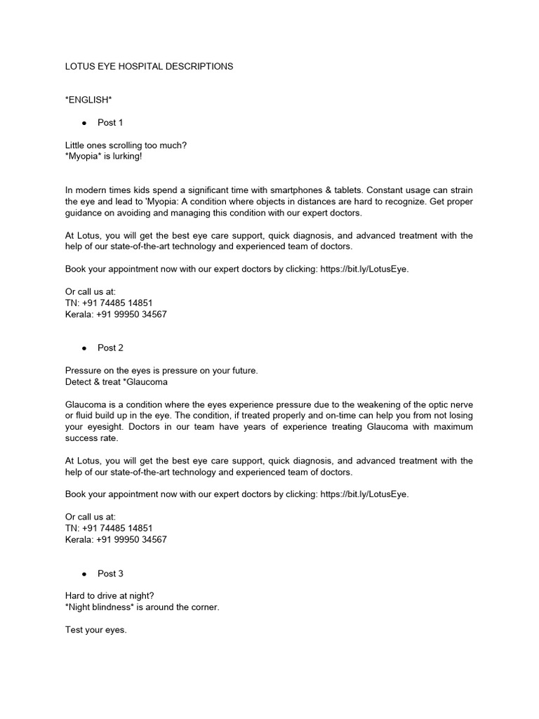 Lotus Eye Hospital DESCRIPTIONS Corrcted 1 | PDF | Glaucoma | Cataract