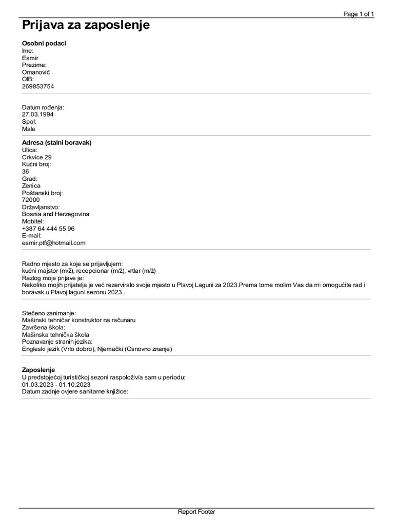 prijava-zaposlenje | PDF