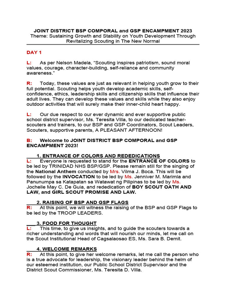 JOINT DISTRICT BSP COMPORAL and GSP ENCAMPMENT 2023 | PDF