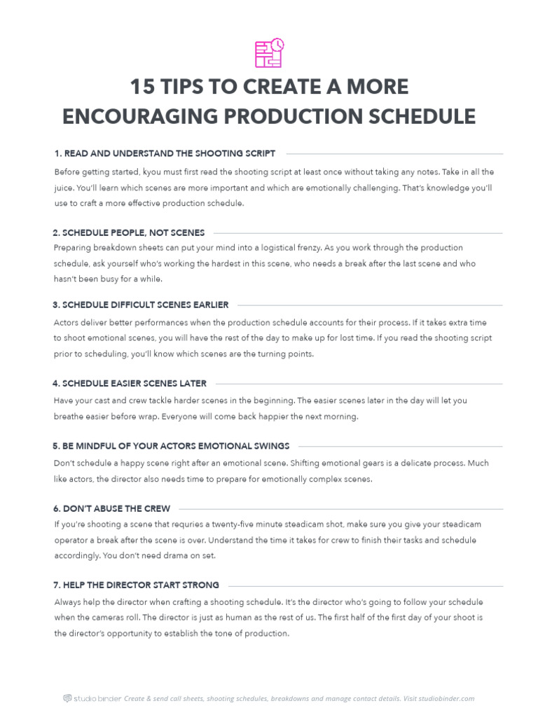 15 Tips To Create A More Encouraging Production Schedule - StudioBinder ...