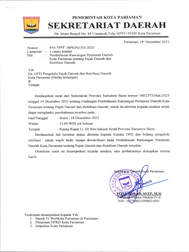 Surat Pembahasan Rancangan Perda | PDF