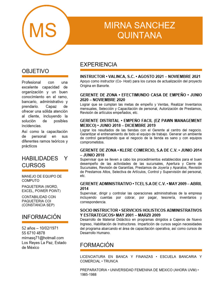 CV Mirna Sánchez | PDF | Business | Economias