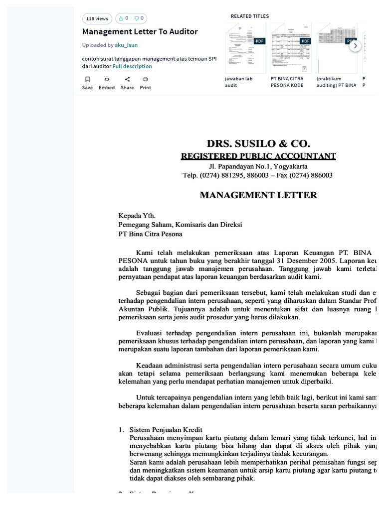 PDF Management Letter To Auditor - Compress | PDF