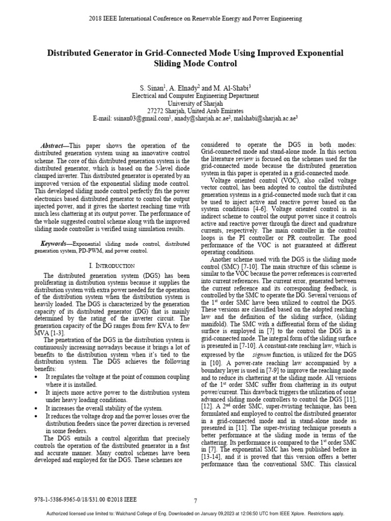 Distributed Generator in Grid-Connected Mode Using Improved Exponential Sliding Mode Control ...