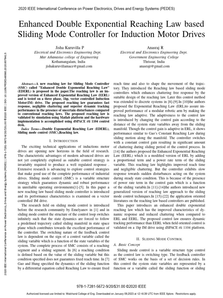 Enhanced Double Exponential Reaching Law Based Sliding Mode Controller For Induction Motor ...