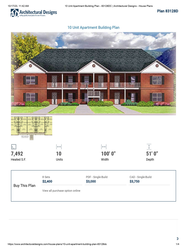 The Shane 10 Unit Apartment Building Plan - 83128DC - Architectural ...