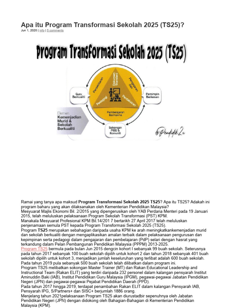 Apa Itu Program Transformasi Sekolah 2025 | PDF