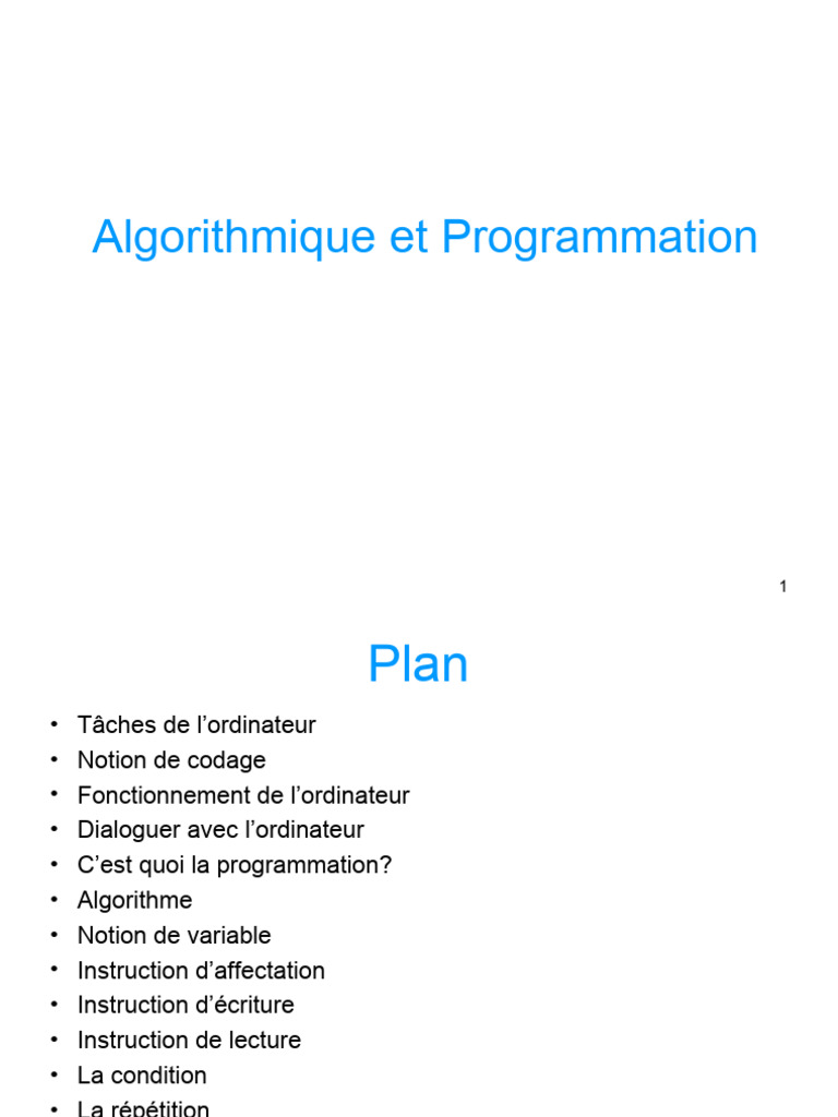 Algorithmique Programmation 1 | PDF
