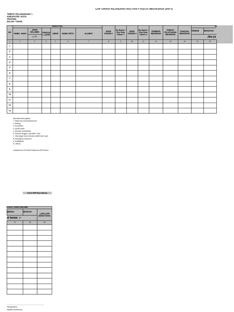 Form KIPI Non Serius Rutin Bulanan | PDF