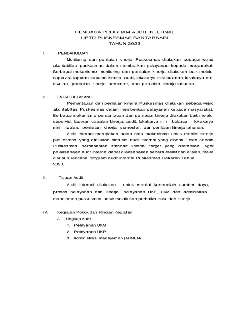 2023 Rencana Program Audit Internal | PDF