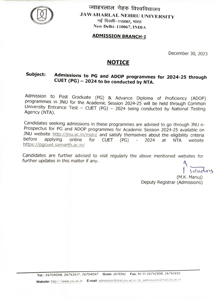 JNU Notice | PDF
